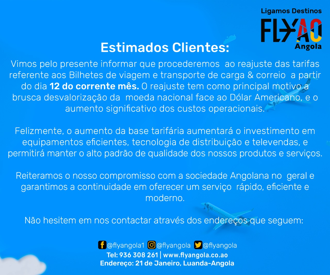 FLY AO - Angola - Linhas Aéreas - Home